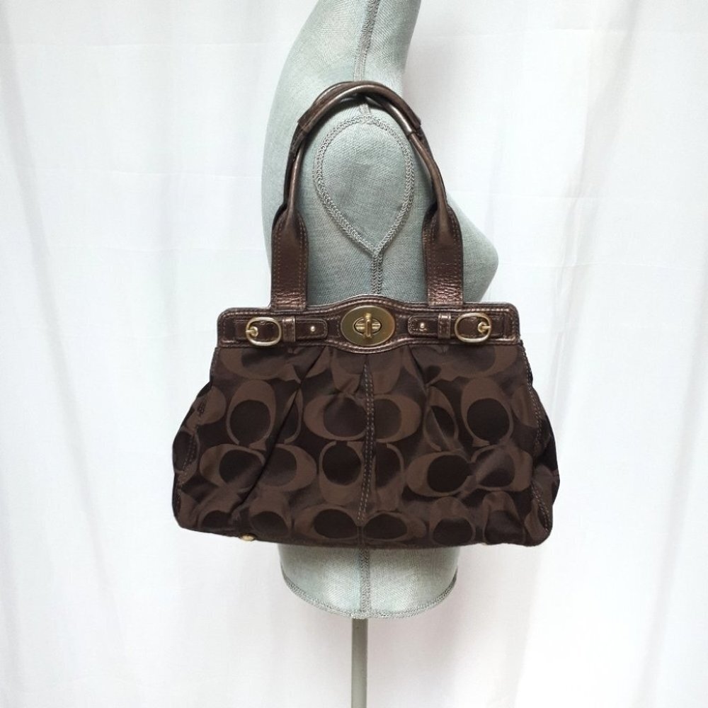 Coach Brown Monogram Signature Logo Shoulder Bag - Gem